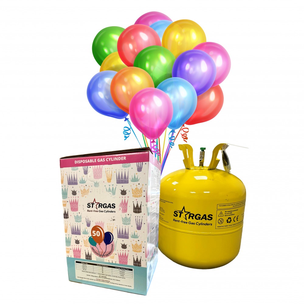 Disposable Helium Gas Cylinder - Includes 50 Balloons, 50M Ribbon, and ...